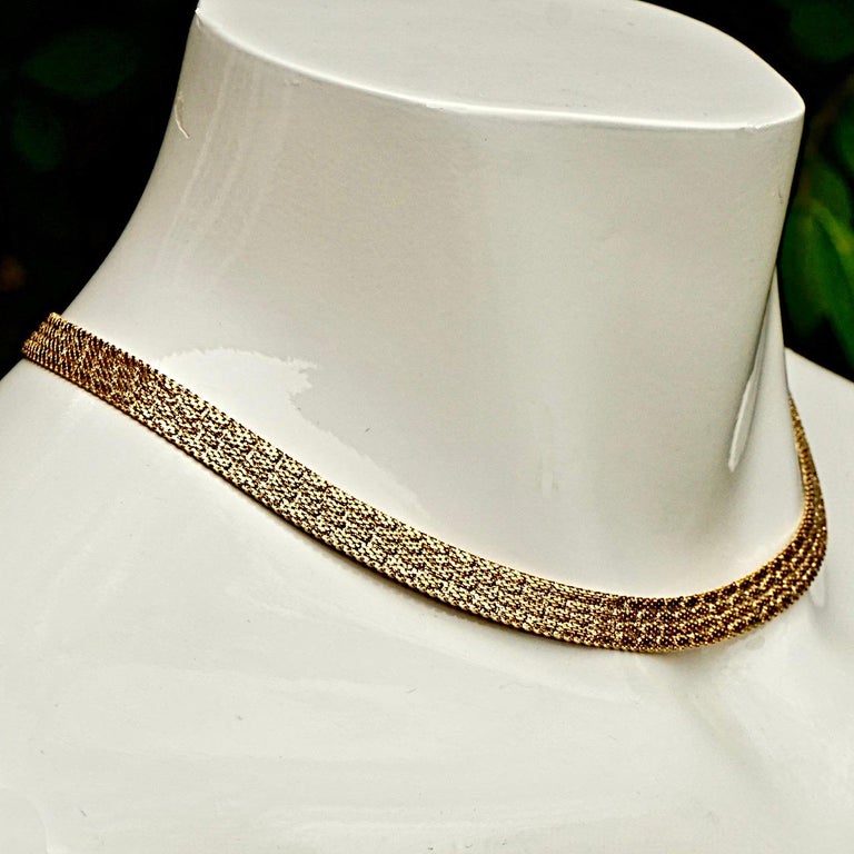 Gold Plated Textured Design Mesh Choker Necklace circa 1980s For Sale ...