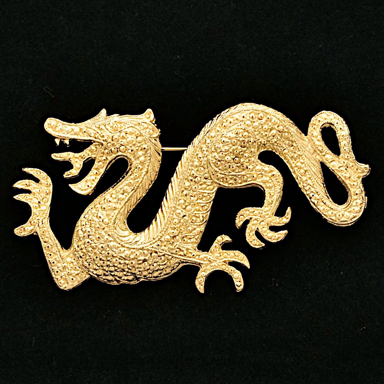 Gold Plated Textured Dragon Brooch circa 1980s For Sale at 1stDibs