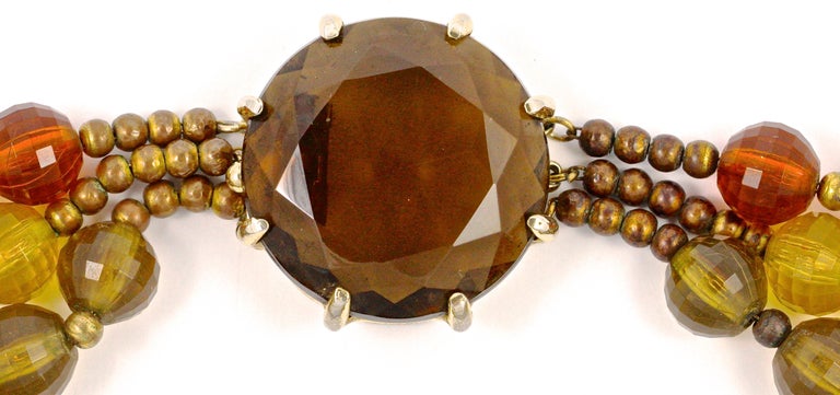 Gold Plated Triple Strand Multi Colored Plastic Bead Necklace with a ...