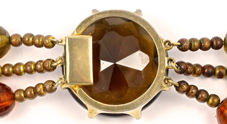 Gold Plated Triple Strand Multi Colored Plastic Bead Necklace with a ...