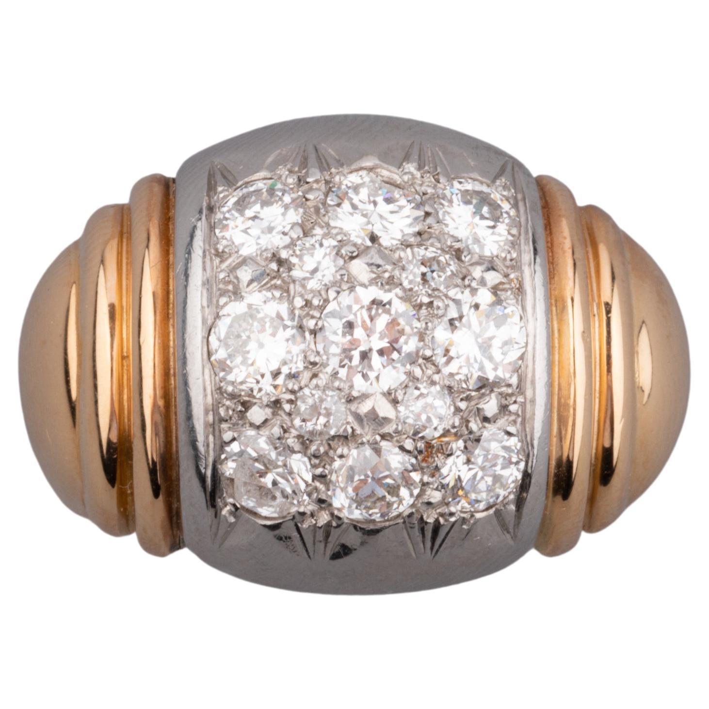 French Retro Platinum and Diamond Ring For Sale at 1stDibs