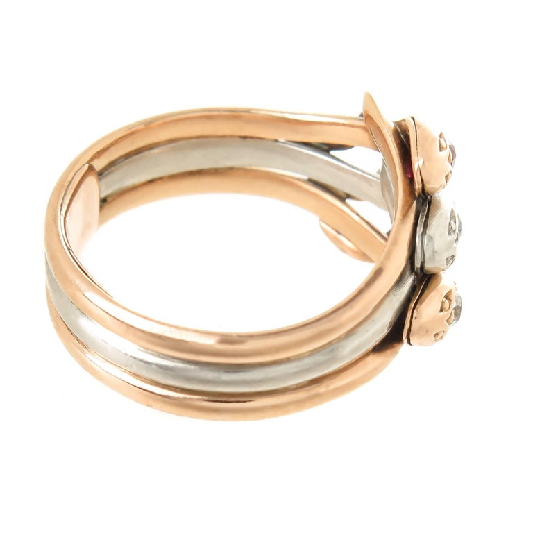 Gold Platinum and Gem Set Late Victorian Triple Snake Ring at 1stDibs ...