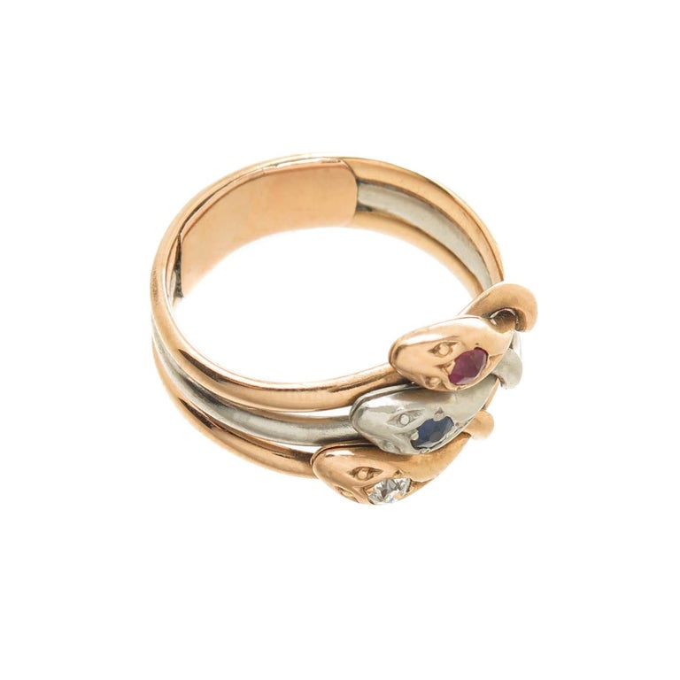 Gold Platinum and Gem Set Late Victorian Triple Snake Ring at 1stDibs ...
