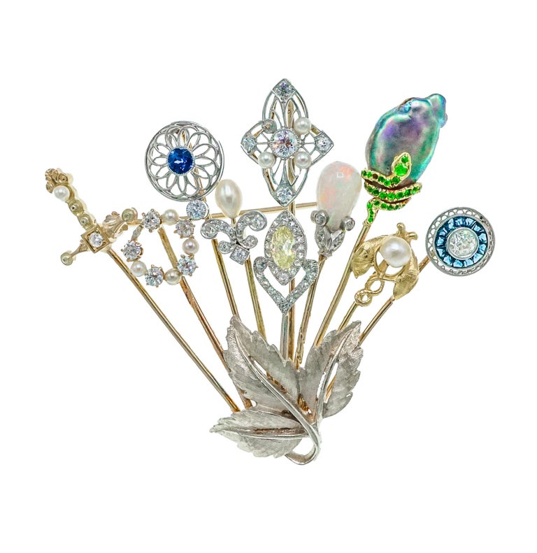 Gold, Platinum, Colored Diamond and Gem-Set Stick-Pin Brooch at 1stDibs ...