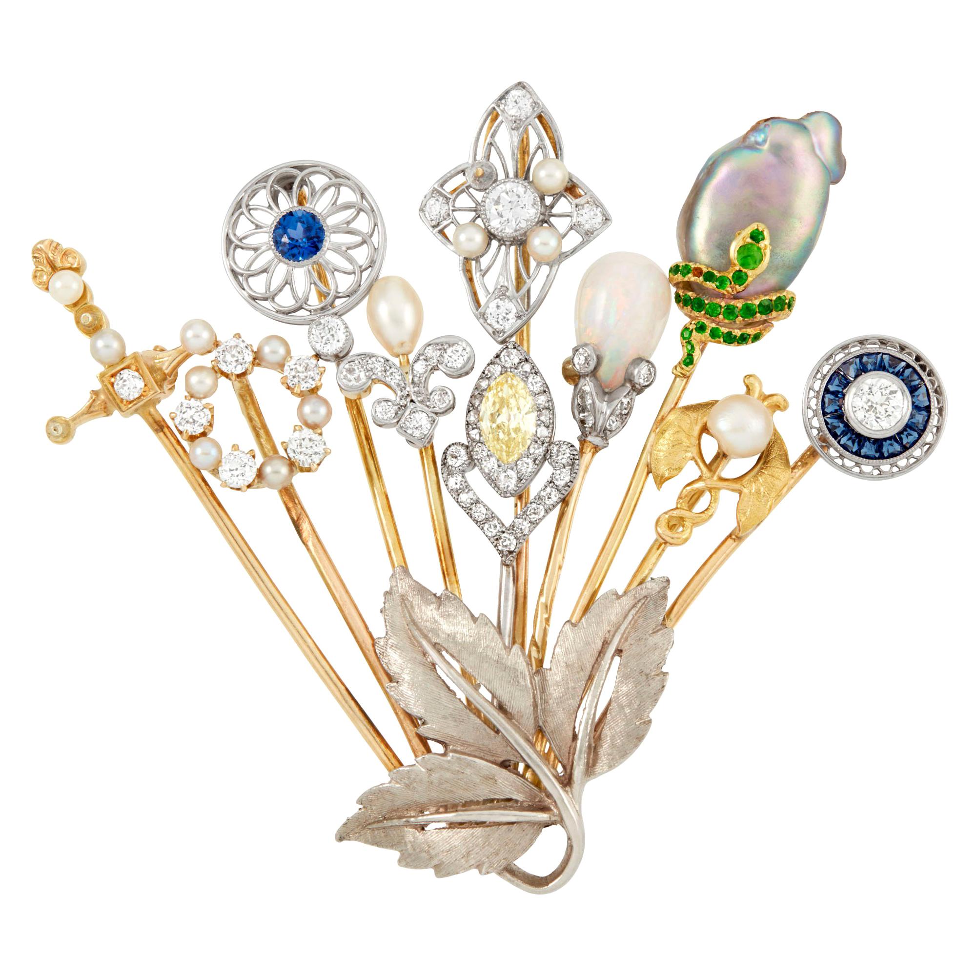 Gold, Platinum, Colored Diamond and Gem-Set Stick-Pin Brooch at 1stDibs ...