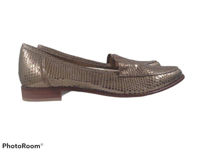 Gold python print leather loafer NWOT For Sale at 1stDibs
