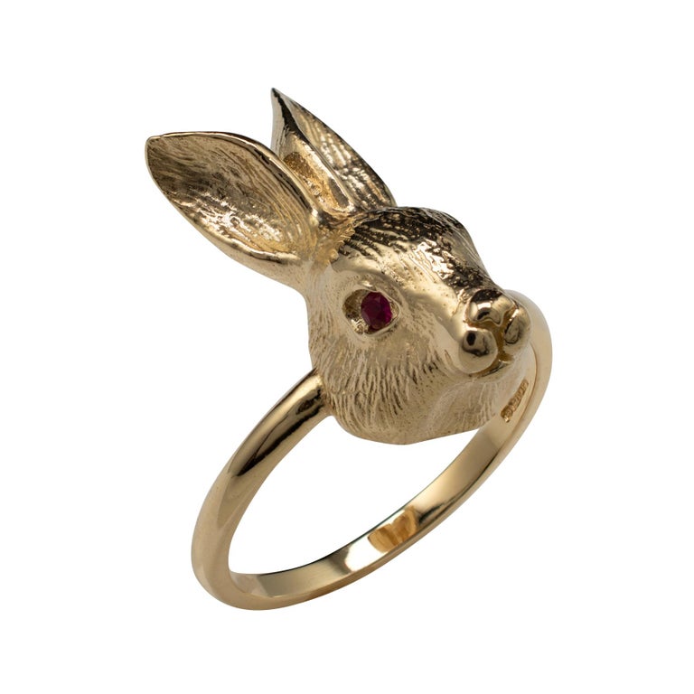 Solid Gold Rabbit, Ruby Eyes, Custom Made Animal Rings by Michael ...