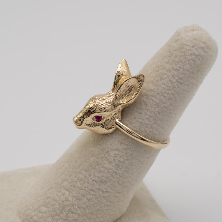 Solid Gold Rabbit, Ruby Eyes, Custom Made Animal Rings by Michael ...