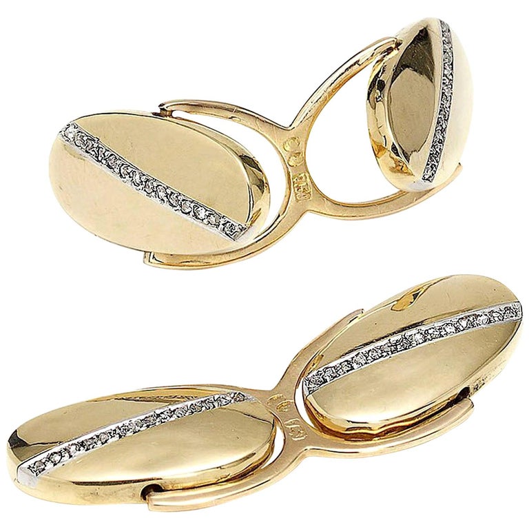 Gold Reversible Diamond Swivel Cufflinks, circa 1920 For Sale at 1stDibs