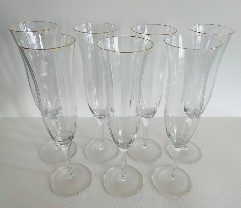 Gold Rim Champagne Glass Flutes, Set of 7 For Sale at 1stDibs