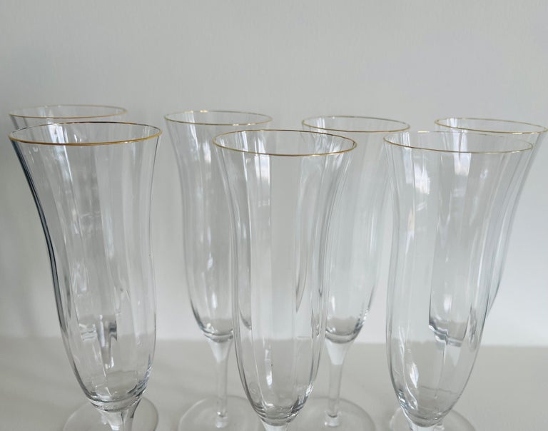 Gold Rim Champagne Glass Flutes, Set of 7 For Sale at 1stDibs