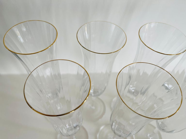 Gold Rim Champagne Glass Flutes, Set of 7 For Sale at 1stDibs