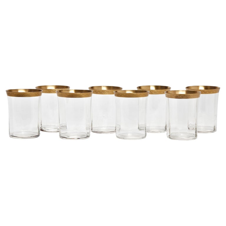 Gold Rimmed Glasses Set/8 For Sale at 1stDibs
