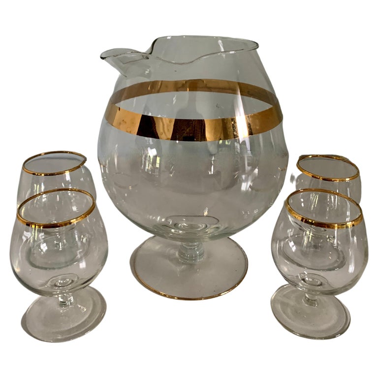 Gold Ring Dorothy Thorpe Brandy Pitcher and Brandy Snifters at 1stDibs
