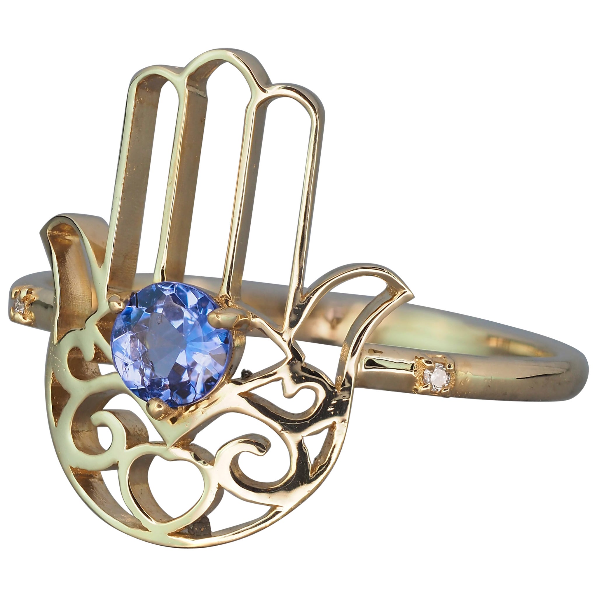 Gold Ring "Hamsa" Hand with Tanzanite in the Center and Diamonds For ...
