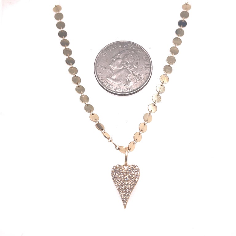 Gold Round Disc Chain with Diamond Heart Pendant For Sale at 1stDibs