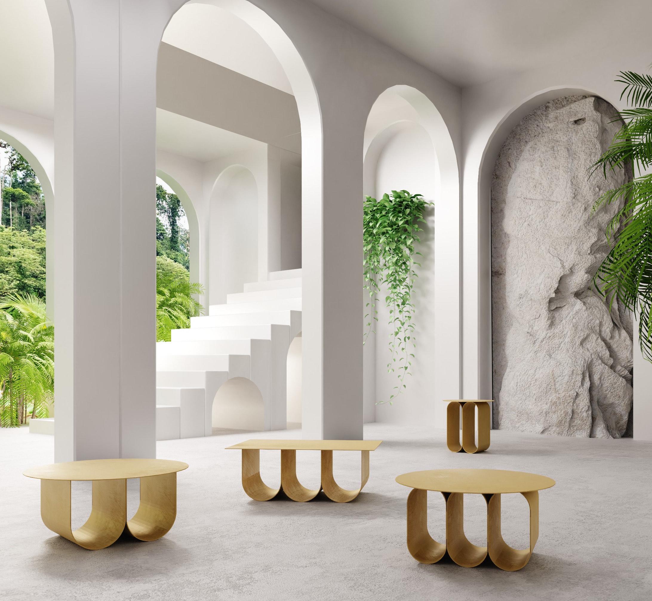 Gold Rounded 2 Half Arches Arcade Side and Cofffe Table by Kasadamo For ...