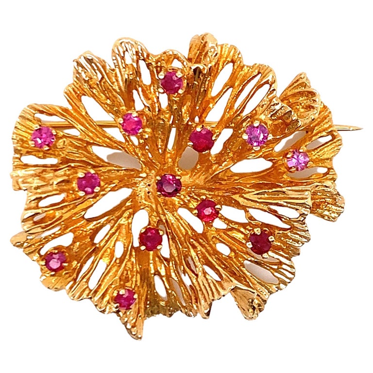 Gold Ruby Brooch For Sale at 1stDibs