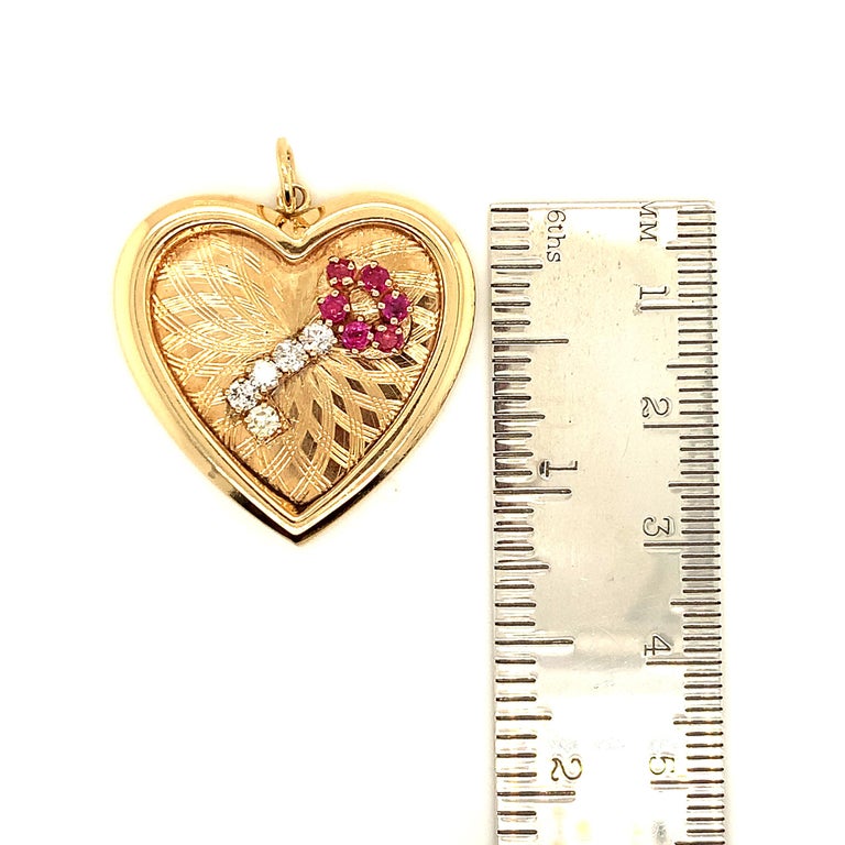 Retro Heart Diamond Ruby Key Charm For Sale at 1stDibs