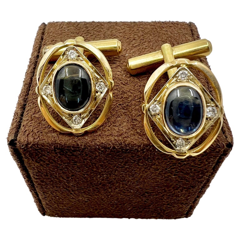 Gold, sapphires and diamonds cufflinks For Sale at 1stDibs