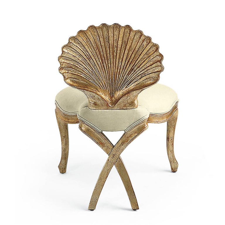 Gold Shell Chair in Solid Hand-Carved Wood Silver Gilt Painting For ...
