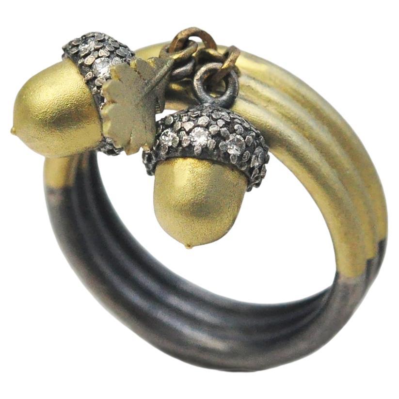 Customizable Prehnite, Silver and Gold Oak Leaf Ring For Sale at 1stDibs