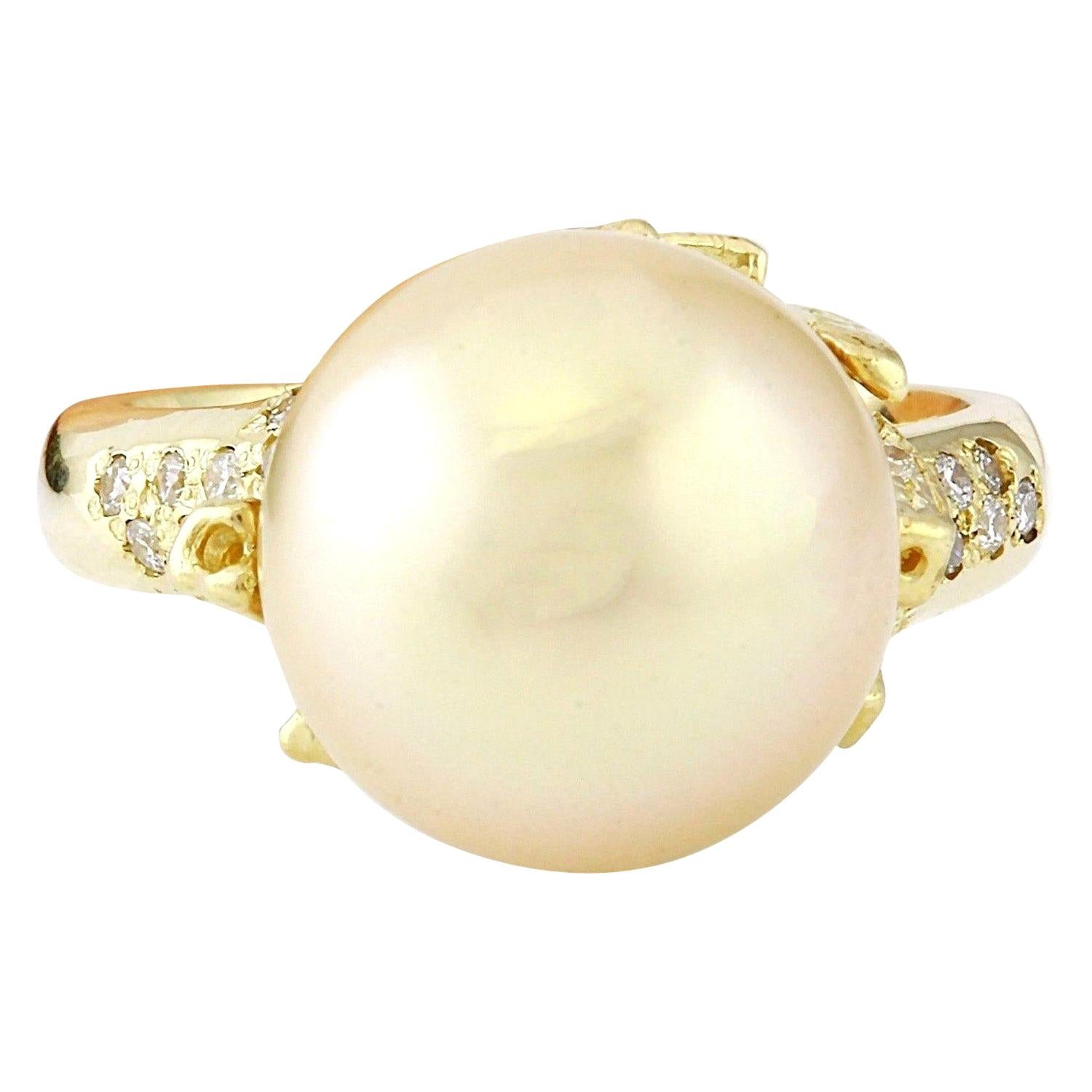 Gold South Sea Pearl, Ruby 18 Karat Solid Yellow Gold Diamond Ring For ...