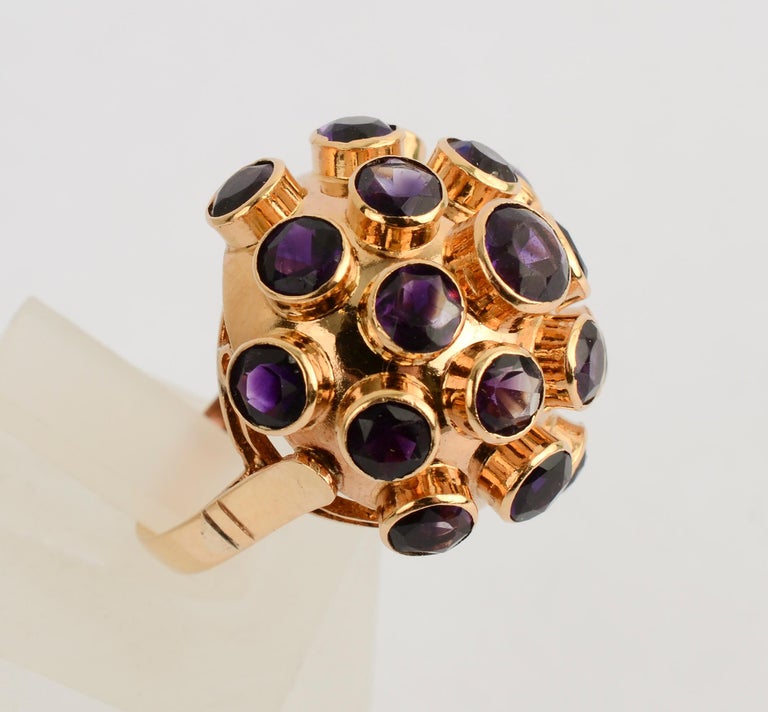 Gold Sputnik Ring with Amethysts at 1stDibs