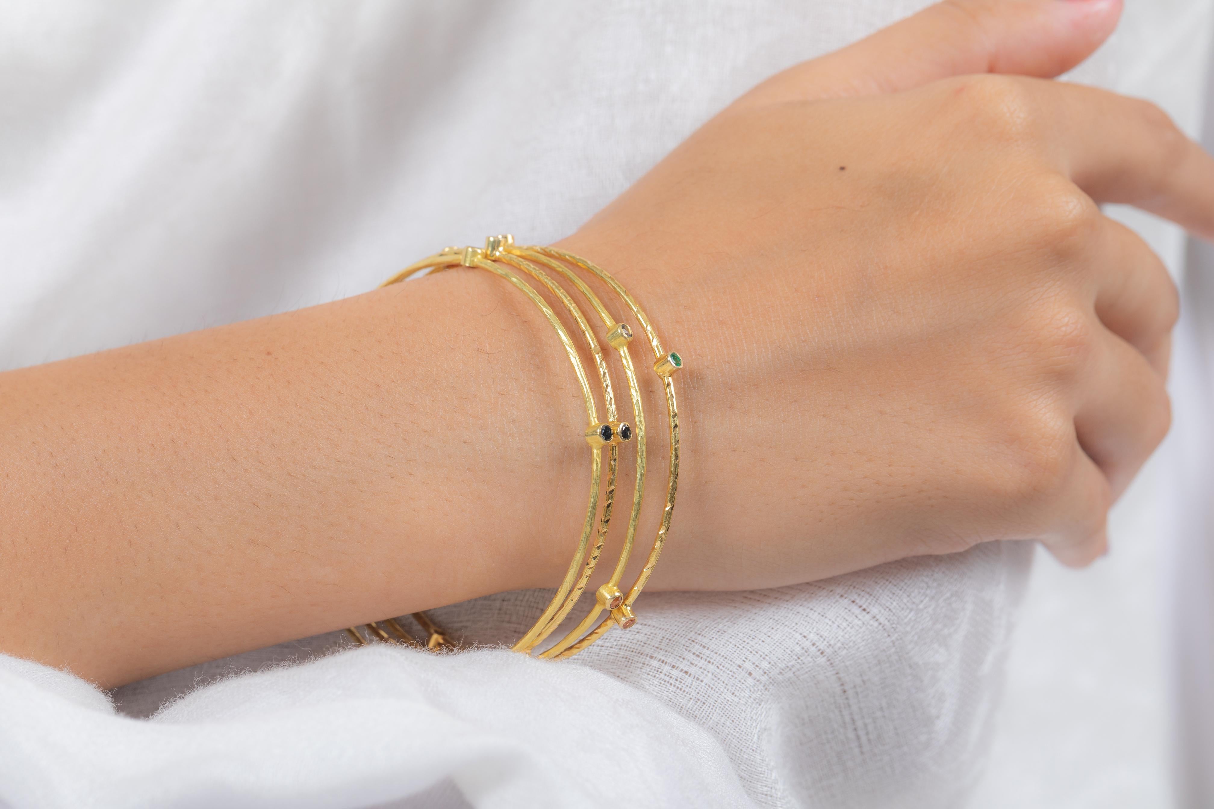 Gold Stacking Bangle in 18K Solid Yellow Gold with Black Diamonds For ...