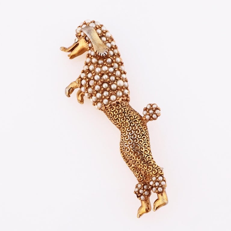 Gold Standing Poodle Dog Figural Brooch With Seed Pearl Pavé By Ciner ...