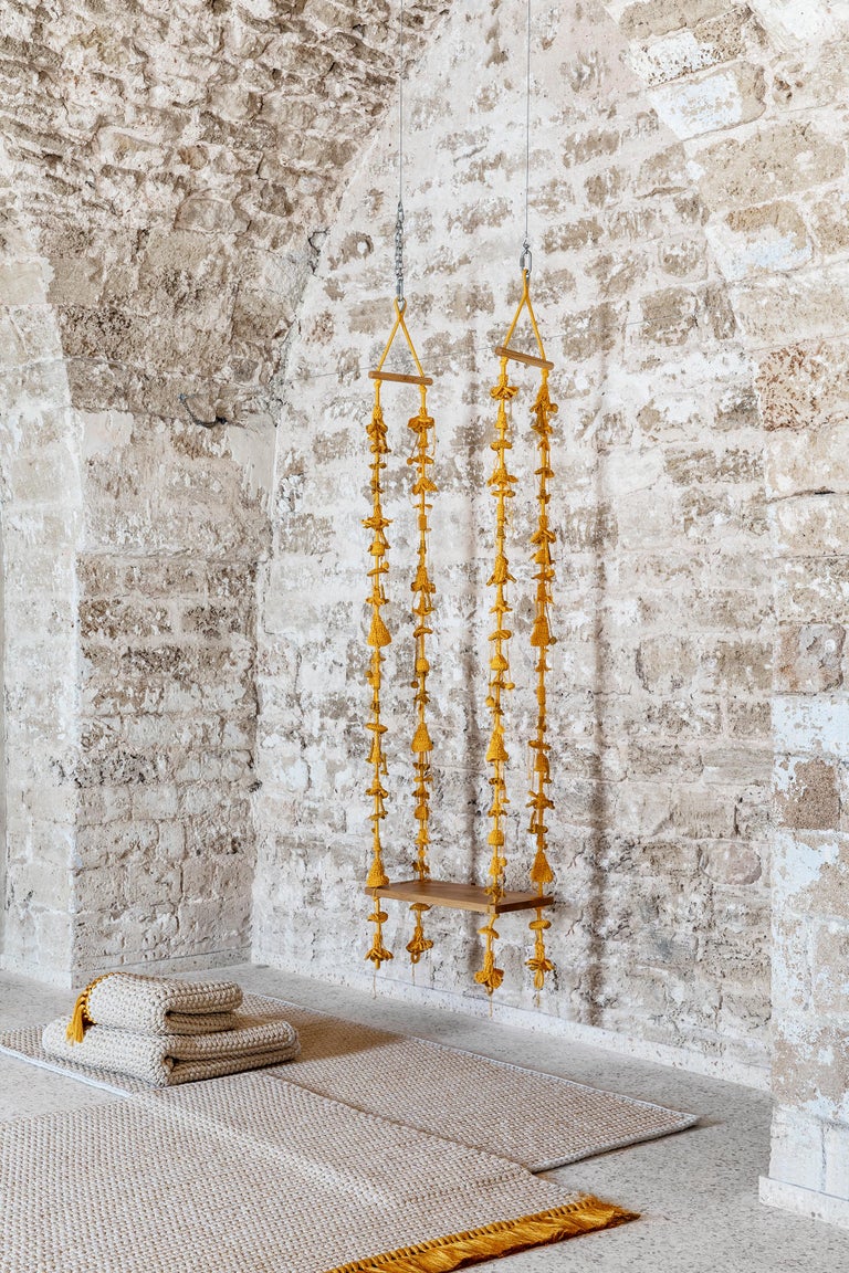 Gold Textile Swing Handmade Crochet in Cotton and Polyester with Oak ...