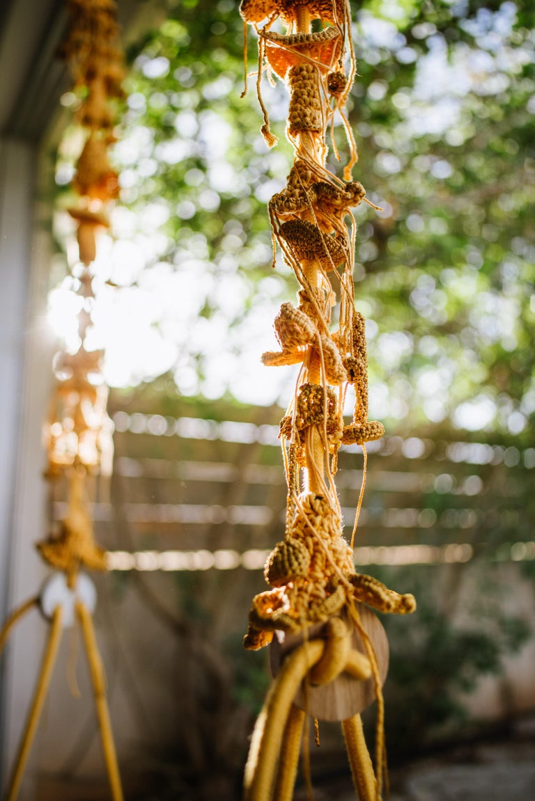 Gold Textile Swing Handmade Crochet in Cotton and Polyester with Oak ...