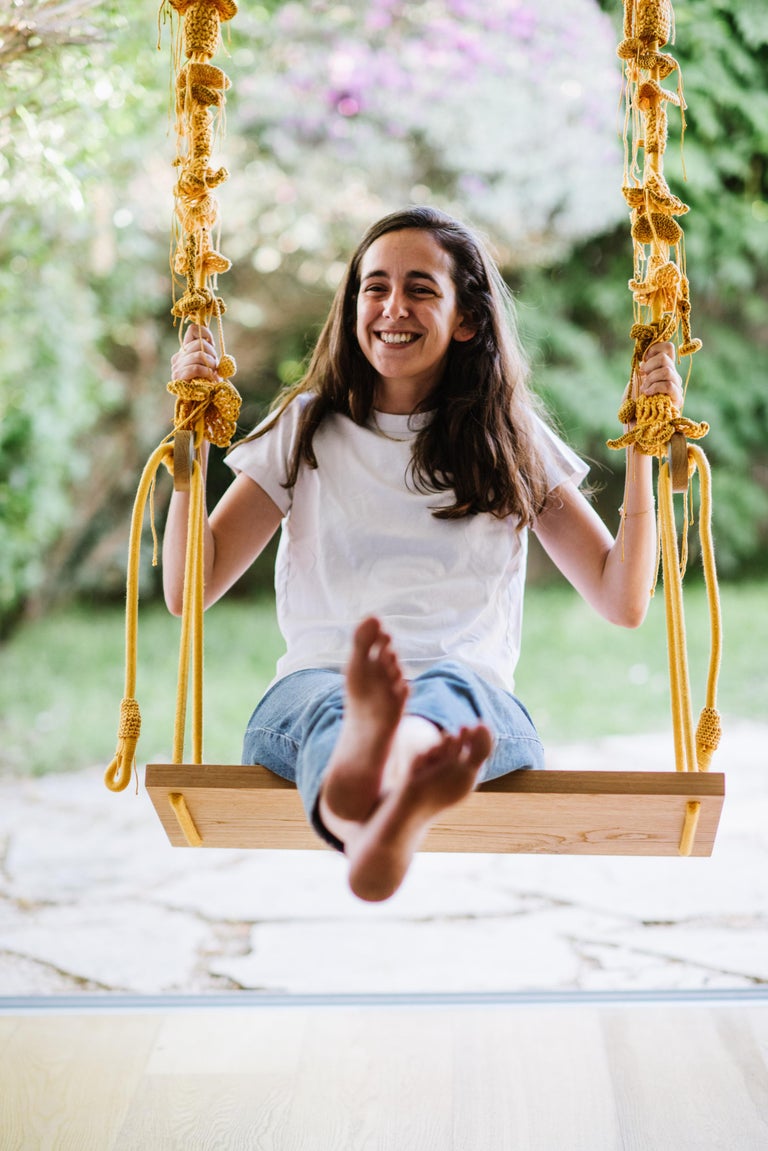 Gold Textile Swing Handmade Crochet in Cotton and Polyester with Oak ...