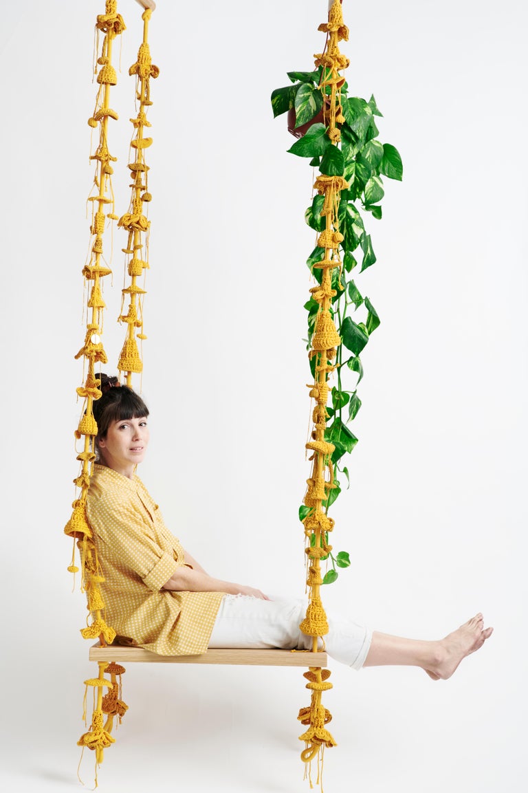 Gold Textile Swing Handmade Crochet in Cotton and Polyester with Oak ...