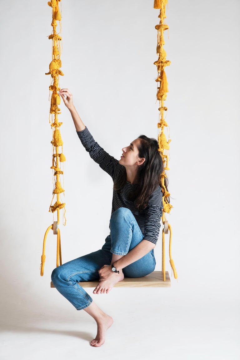 Gold Textile Swing Handmade Crochet in Cotton and Polyester with Oak ...