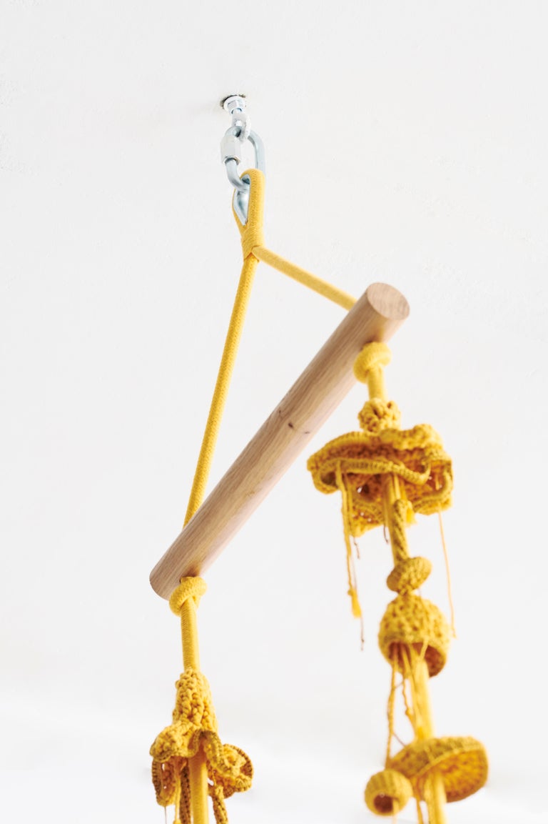 Gold Textile Swing Handmade Crochet in Cotton and Polyester with Oak ...