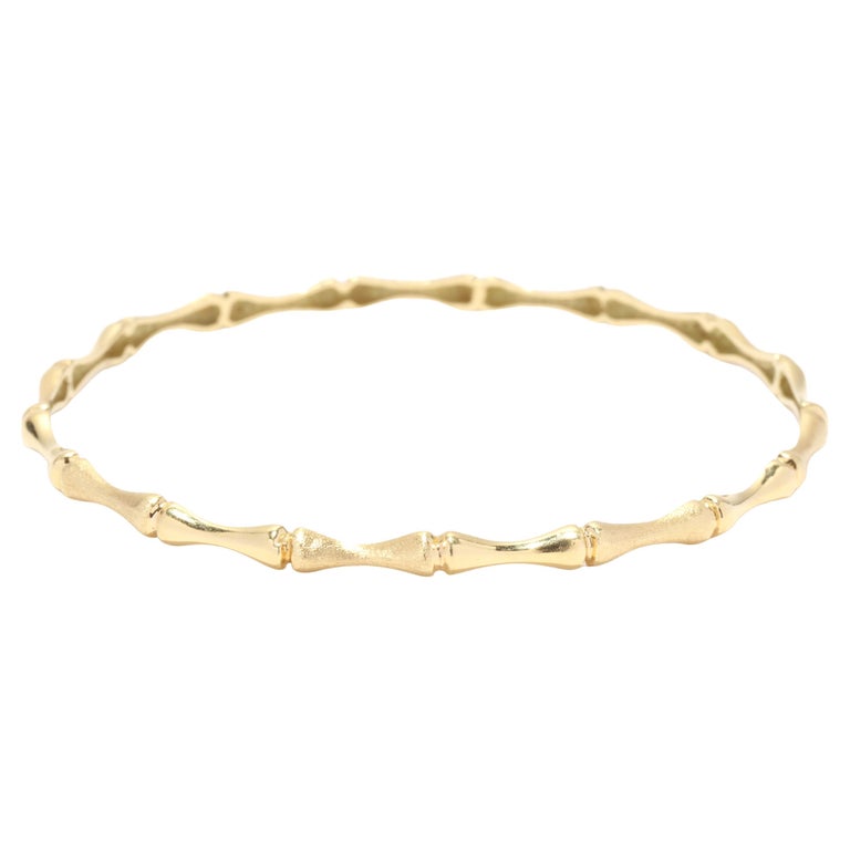 Gold Thin Bamboo Bangle Bracelet, 18KT Yellow Gold For Sale at 1stDibs