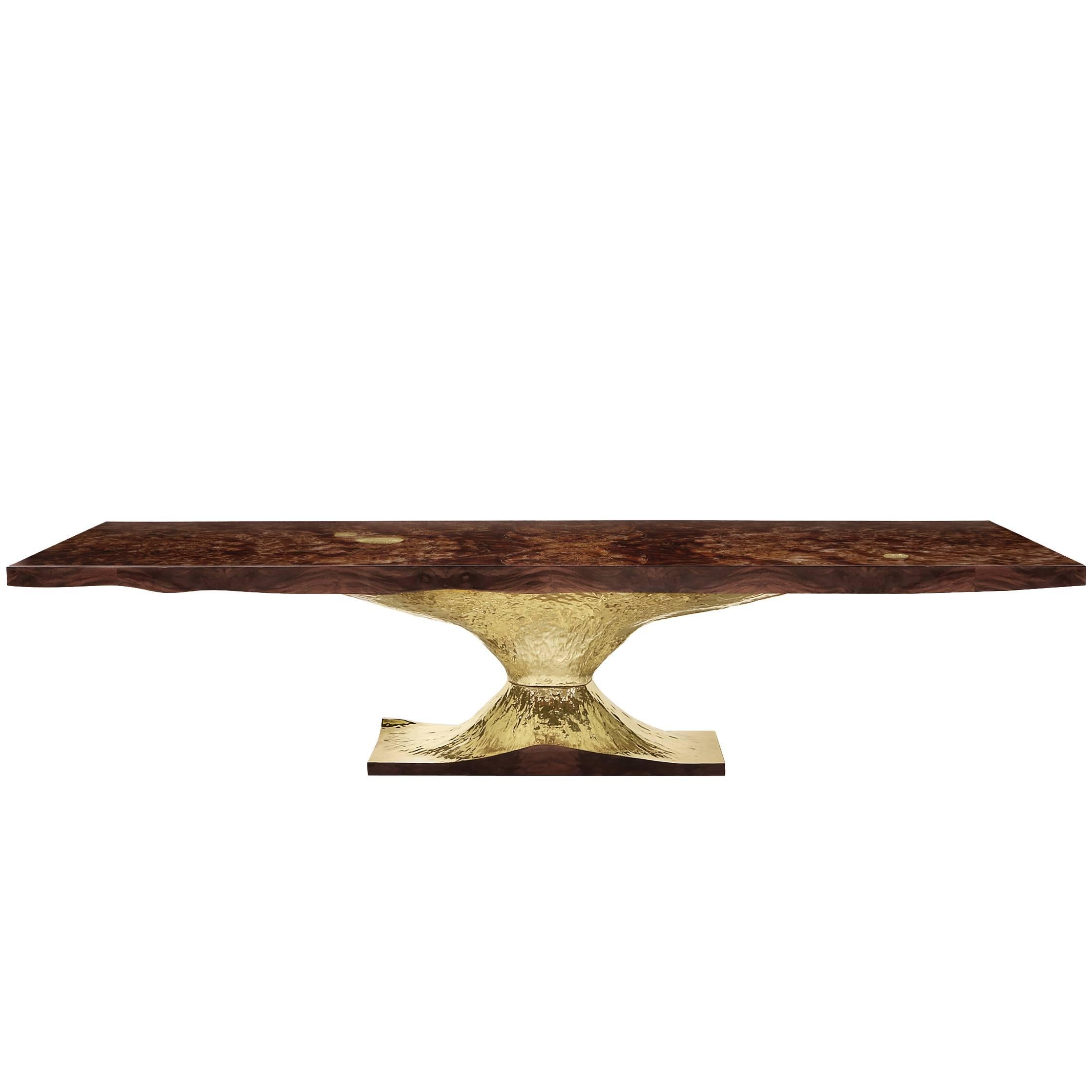 Gold Tree Dining Table with Walnut Root Top Polished Brass Base For ...