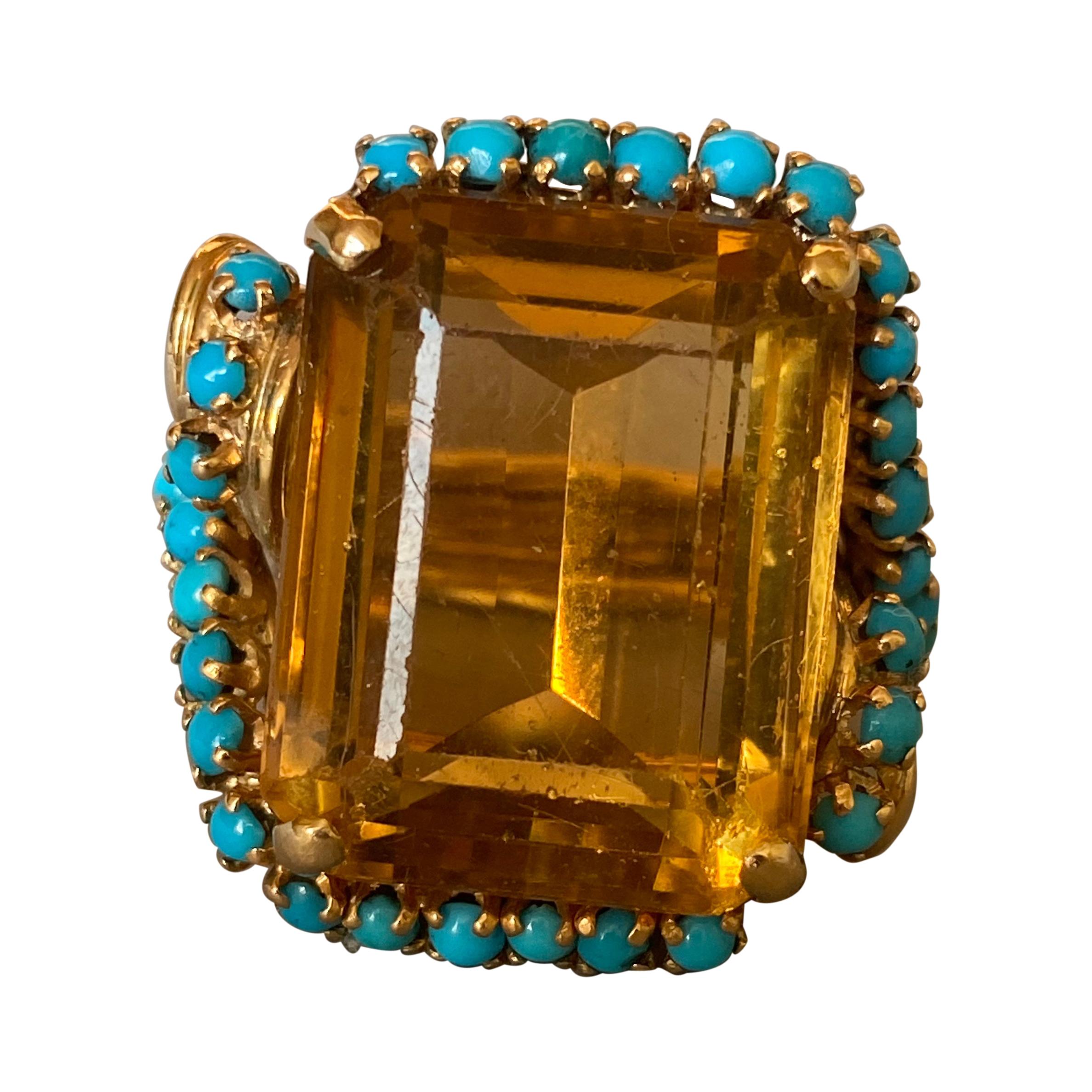 Gold Diamonds and Citrine French Vintage Ring For Sale at 1stDibs