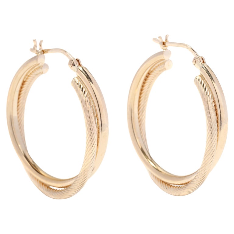 Gold Twist Double Row Hoop Earrings, 14K Gold, Crossover Cable Hoops at ...