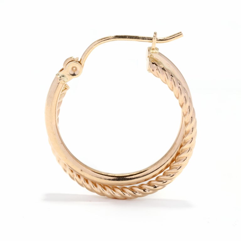 Gold Twist Double Row Hoop Earrings, 14K Gold, Crossover Cable Hoops ...