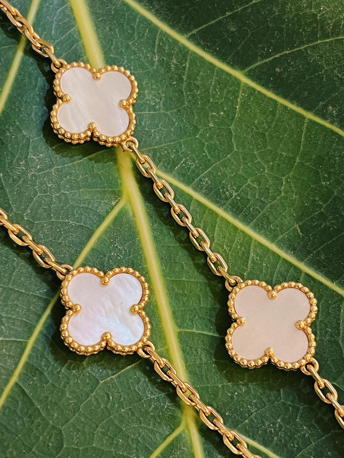 Gold Van Cleef and Arpels Vintage Alhambra 10 Motif Necklace in Mother ...