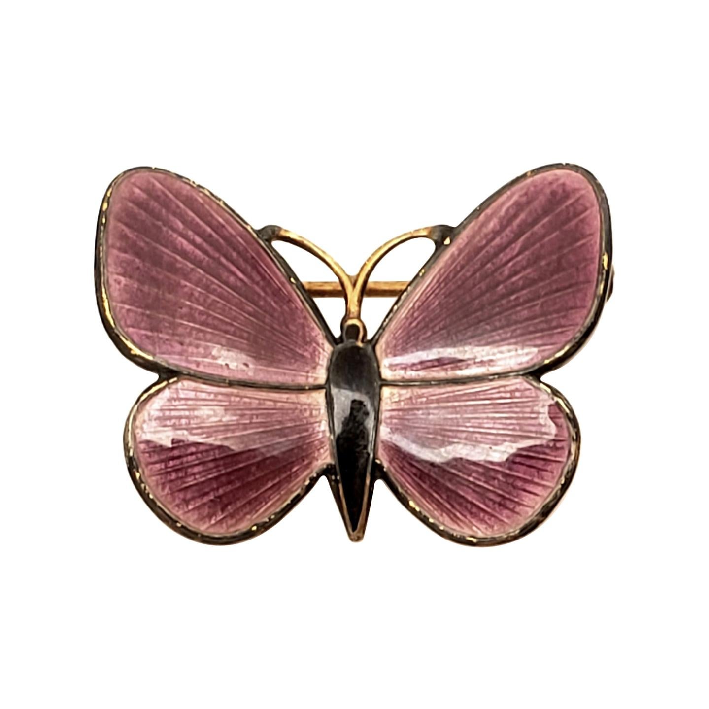 Gold Vermeil Sterling Silver Purple and Black Enamel Butterfly Pin at ...