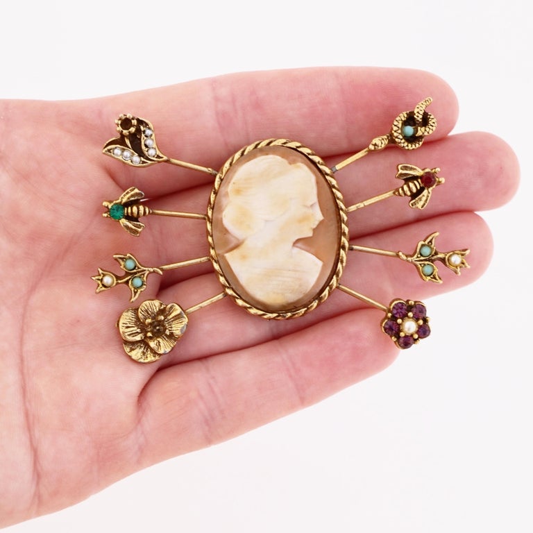 Gold Victorian Revival Stick Pin Shell Cameo Brooch By Goldette, 1960s ...