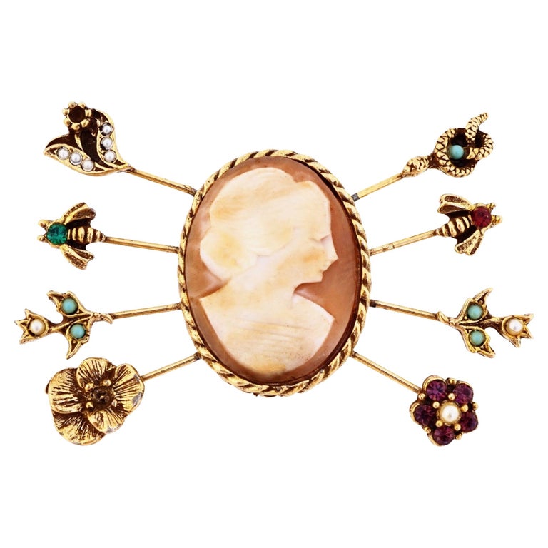 Gold Victorian Revival Stick Pin Shell Cameo Brooch By Goldette, 1960s ...