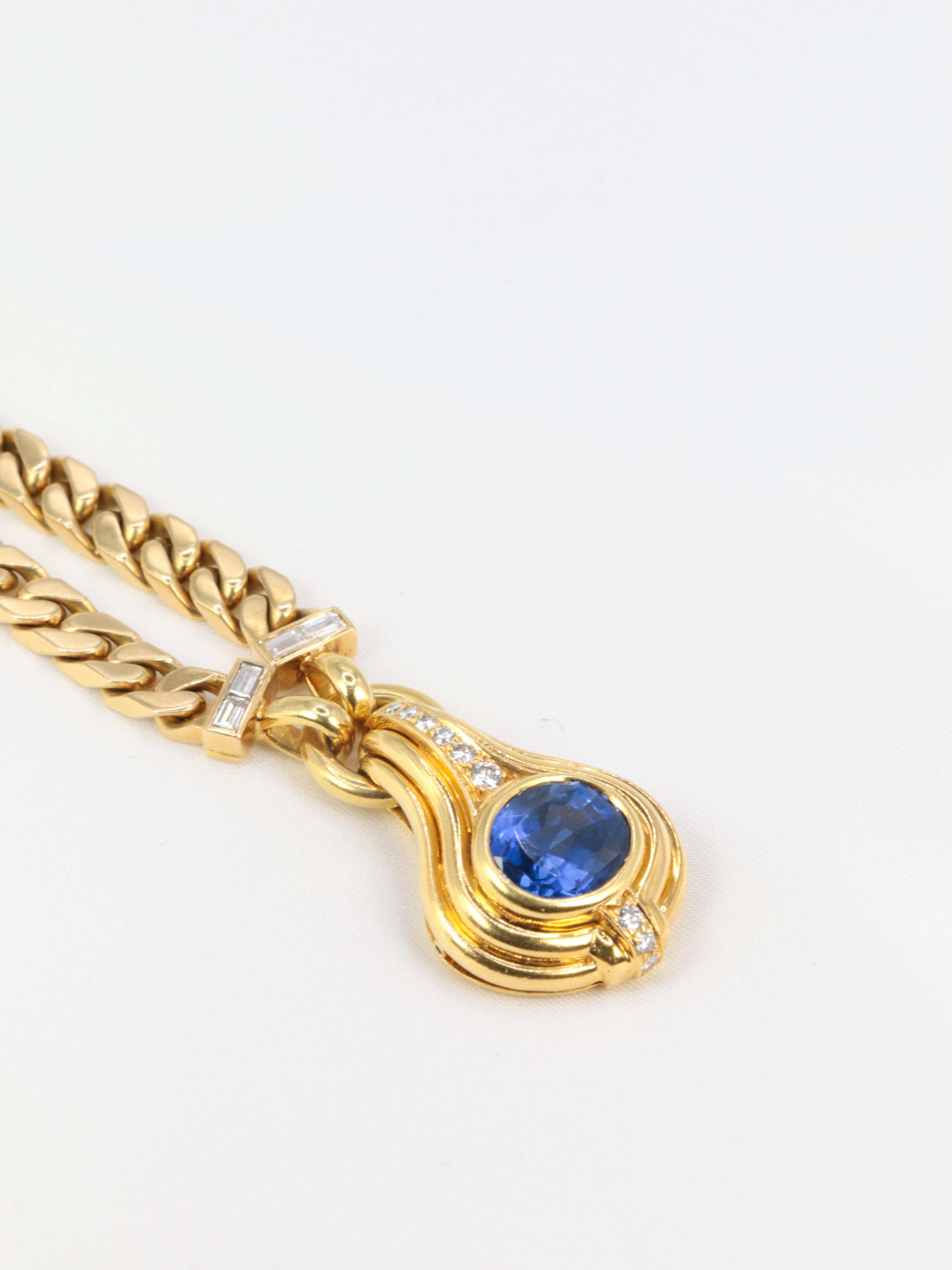 Gold Vintage Bulgari Necklace Set with a 4.59 Carat Sapphire and ...