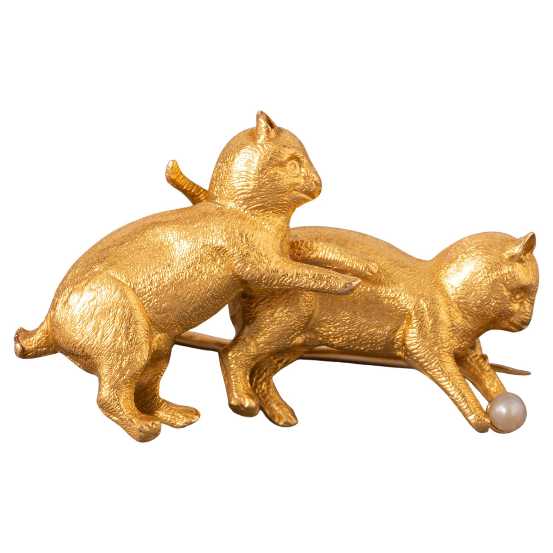 Vintage Gold Sapphire Diamonds and Enamel French Cat Brooch at 1stDibs ...