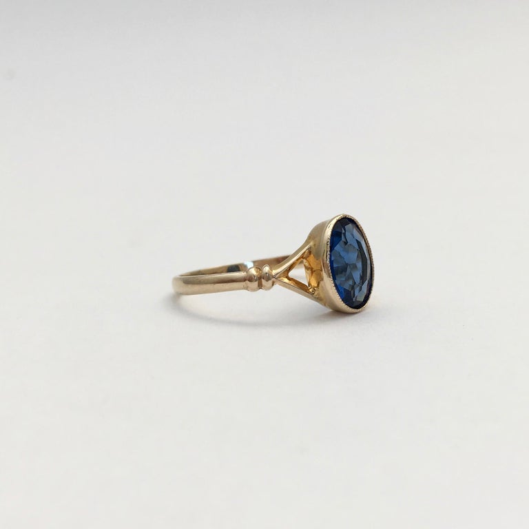 Gold Vintage Jewelry Blue Glass Synthetic Gemstone Paste Ring 1920s ...