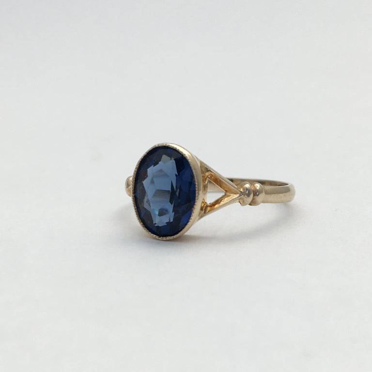Gold Vintage Jewelry Blue Glass Synthetic Gemstone Paste Ring 1920s ...