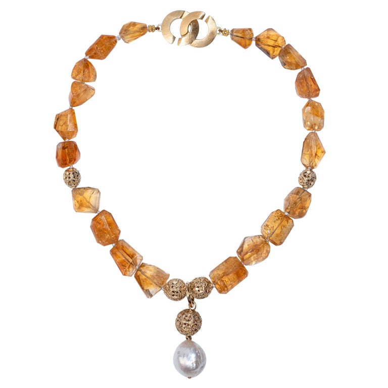 Gold Vintage Sulawesi Beads Citrine Baroque South Sea Pearl Pendant ...